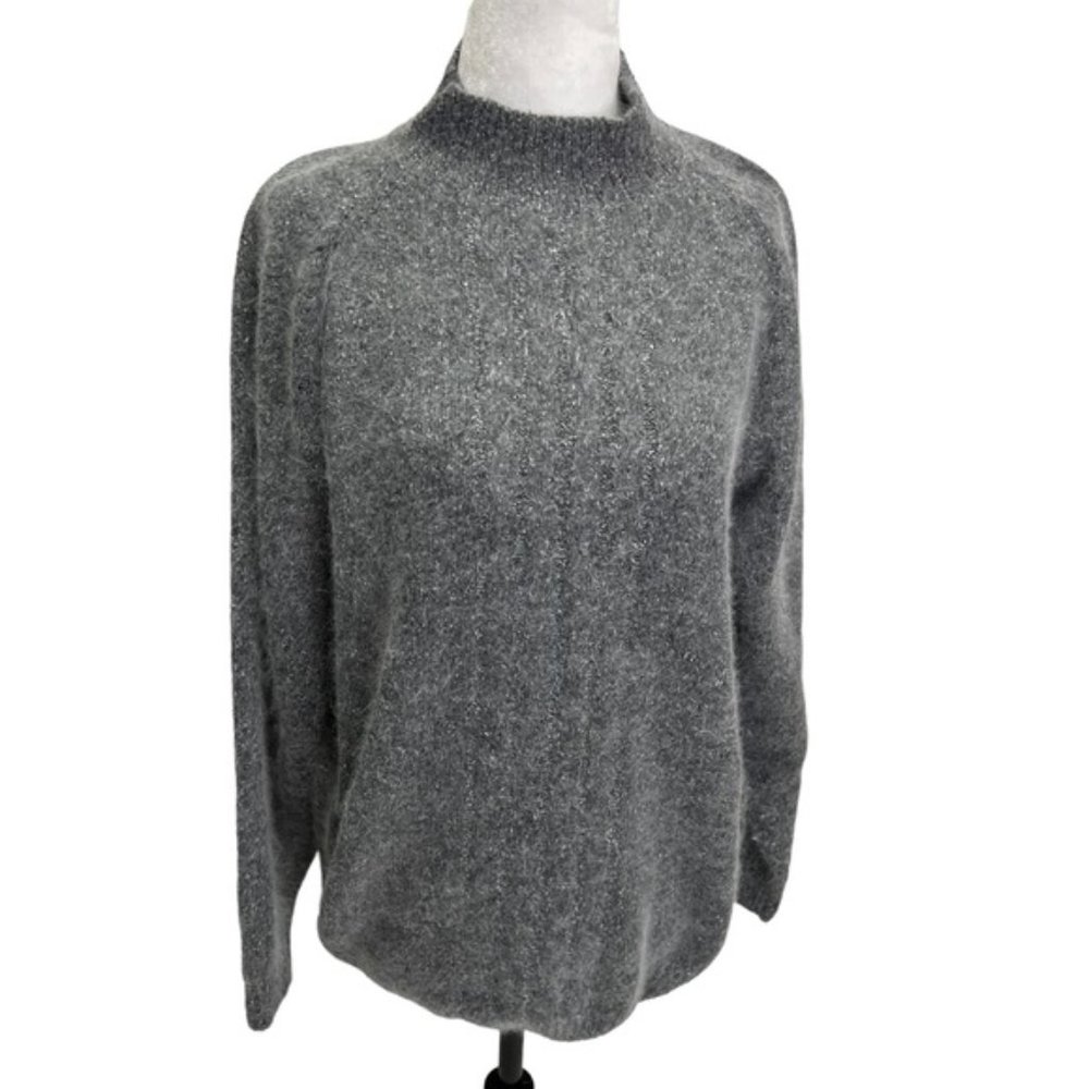 Vintage Principles Grey Angora Mock Neck Sweater Size… - Gem